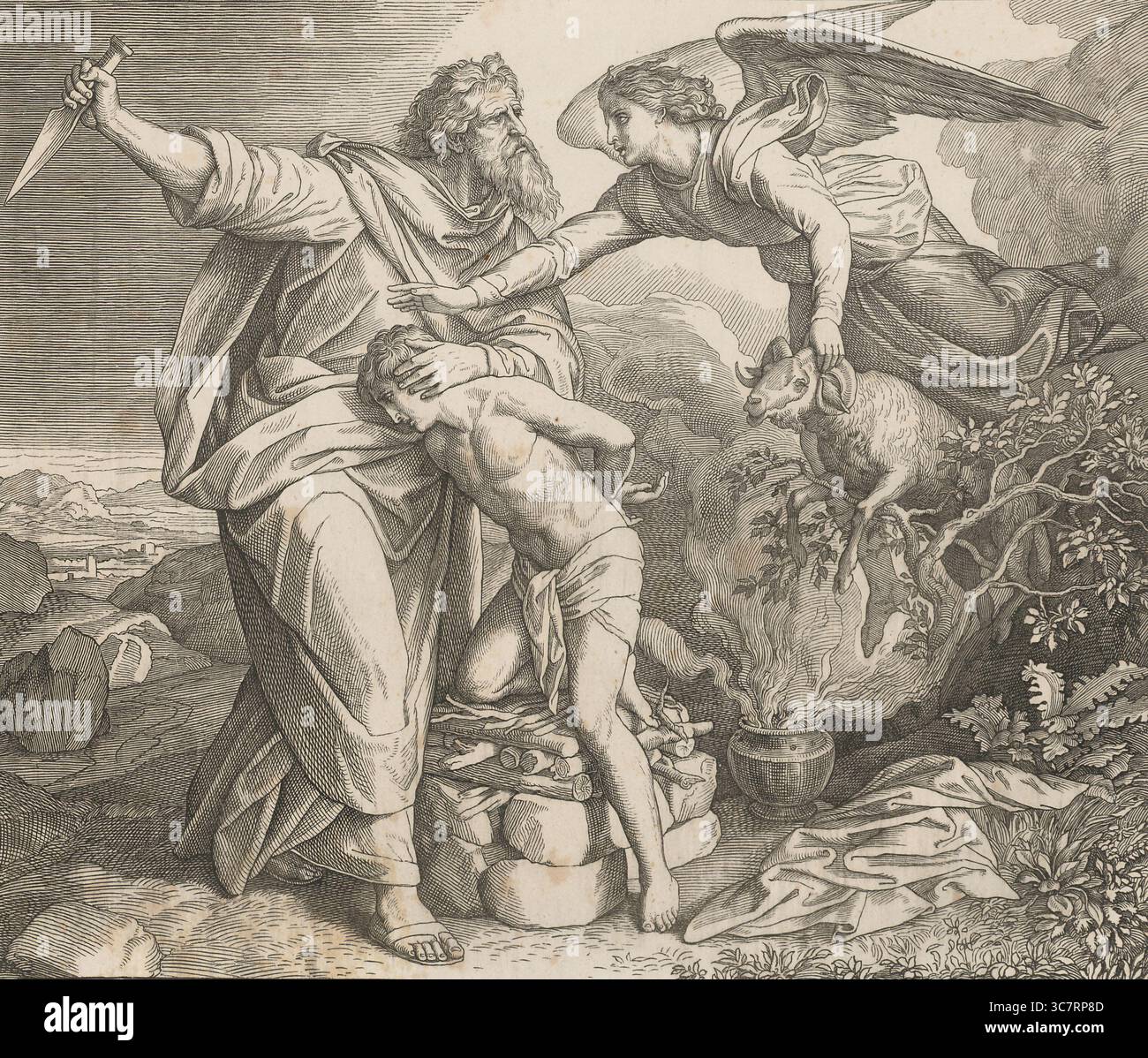 Biblical story, The Sacrifice of Isaac, digitally enhanced reproduction ...