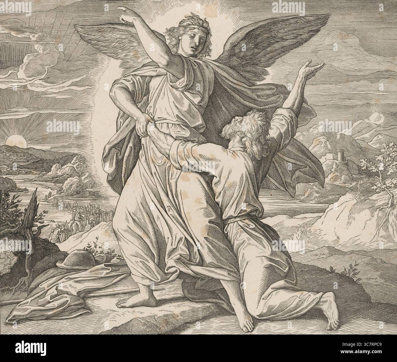Biblical story, Jacob wrestling with the angel of the Lord, digitally ...