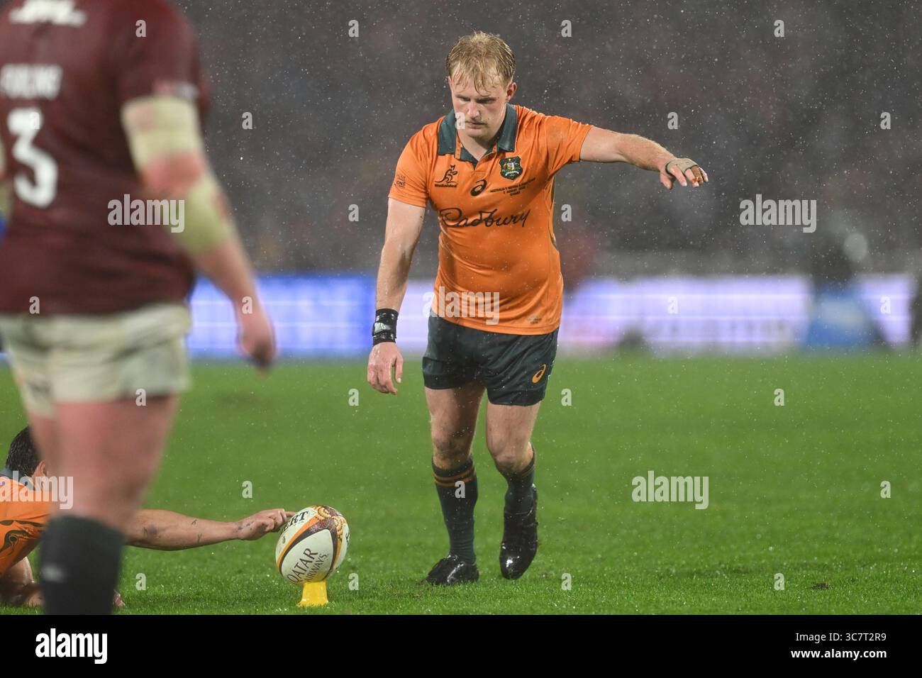 Tom Lynagh of Australia takes a penalty conversion during the Third ...