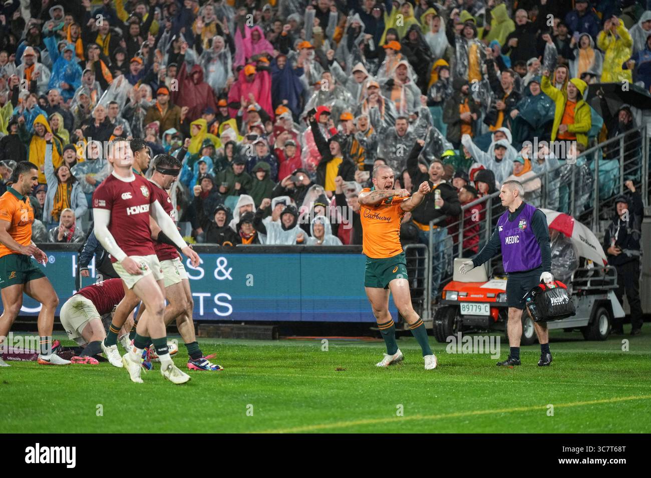 Australia's Dylan Pietsch celebrates after scoring the opening try ...