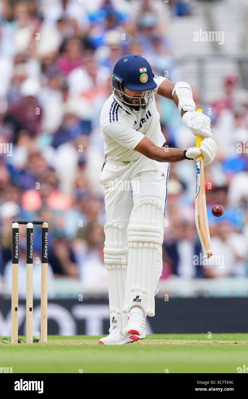 India's Akash Deep plays a shot during the third day of the fifth ...