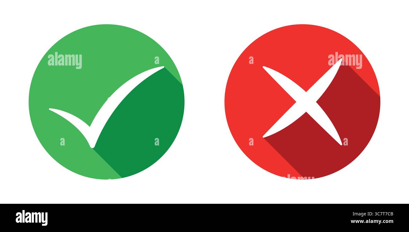 Cross and check mark icon set, Validation and refusal icon or right ...