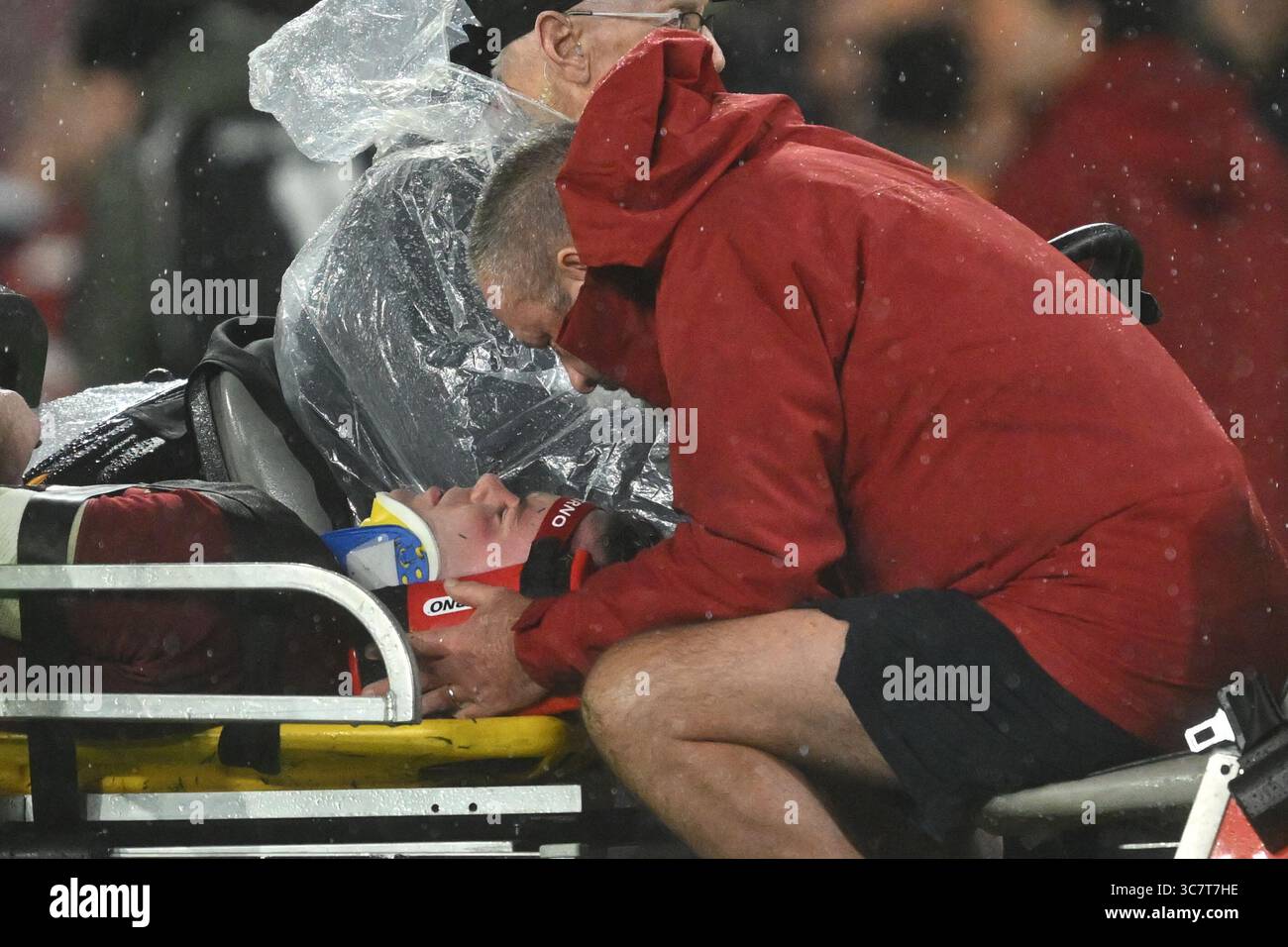 James Ryan of the Lions is stretchered off during the Third Test match ...