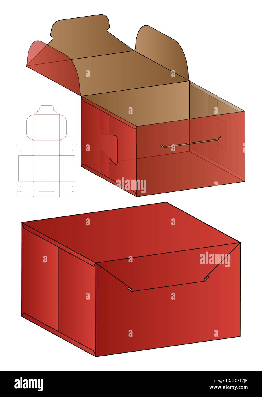 Red Cardboard Packaging Box Open and Closed Mockup with dieline ...