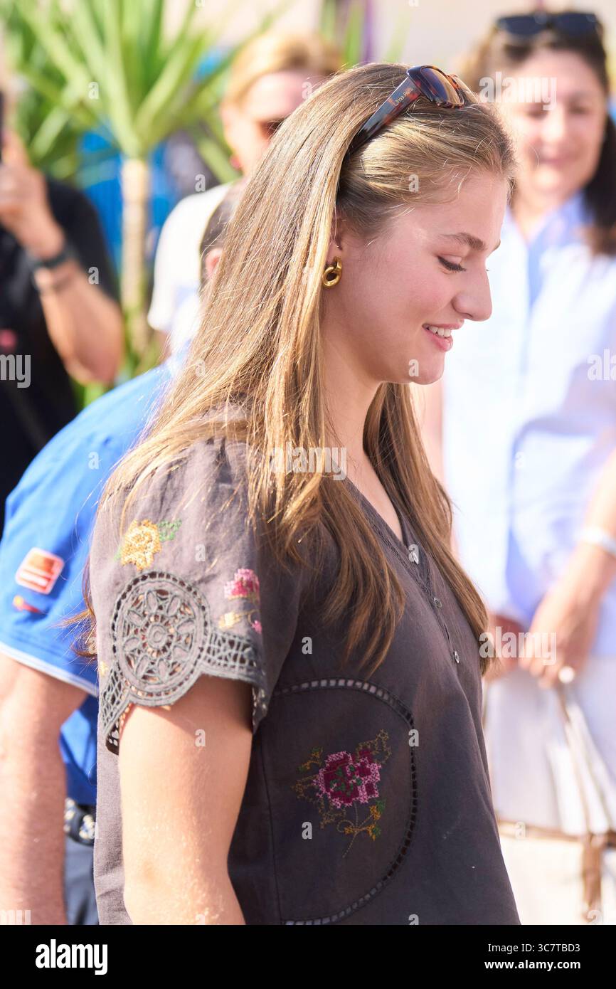 Crown Princess Leonor arrives at Royal Nautical Club during 43rd Copa del Rey Mapfre Sailing Cup ...