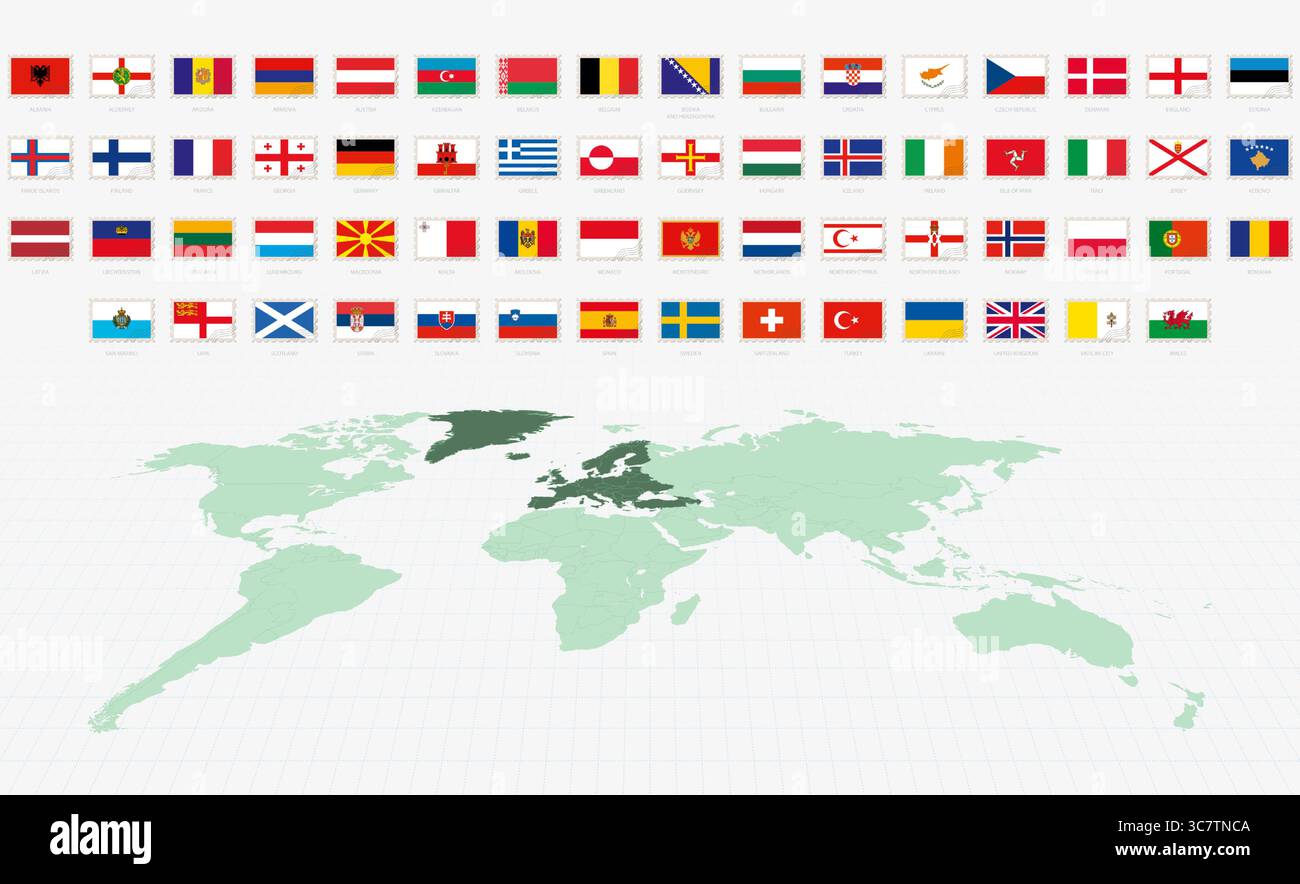 National Flags of the European countries, Postage Flag Set. European ...