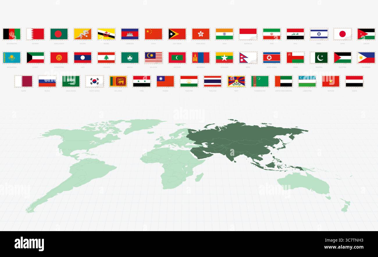 National Flags of the Asian countries, Postage Flag Set. Asian Flags ...