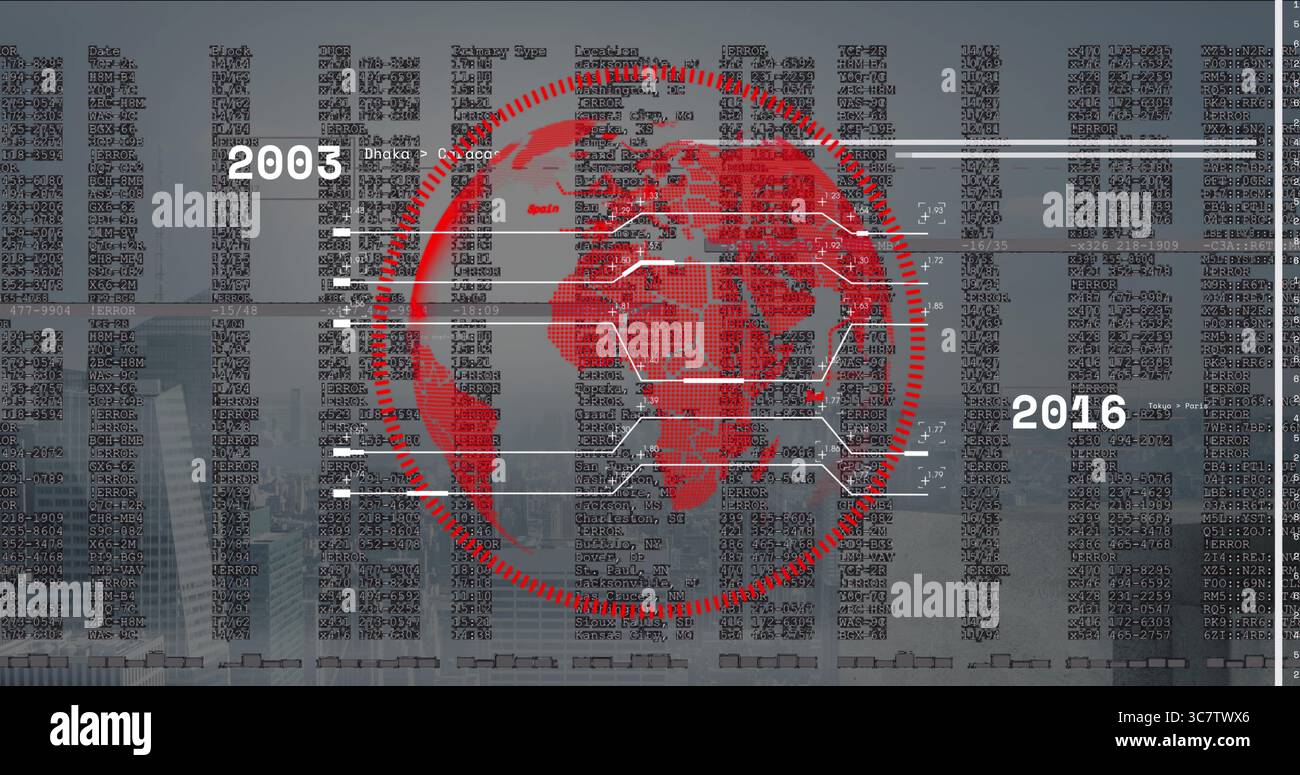 Displaying red map showing white connectors to code columns between ...