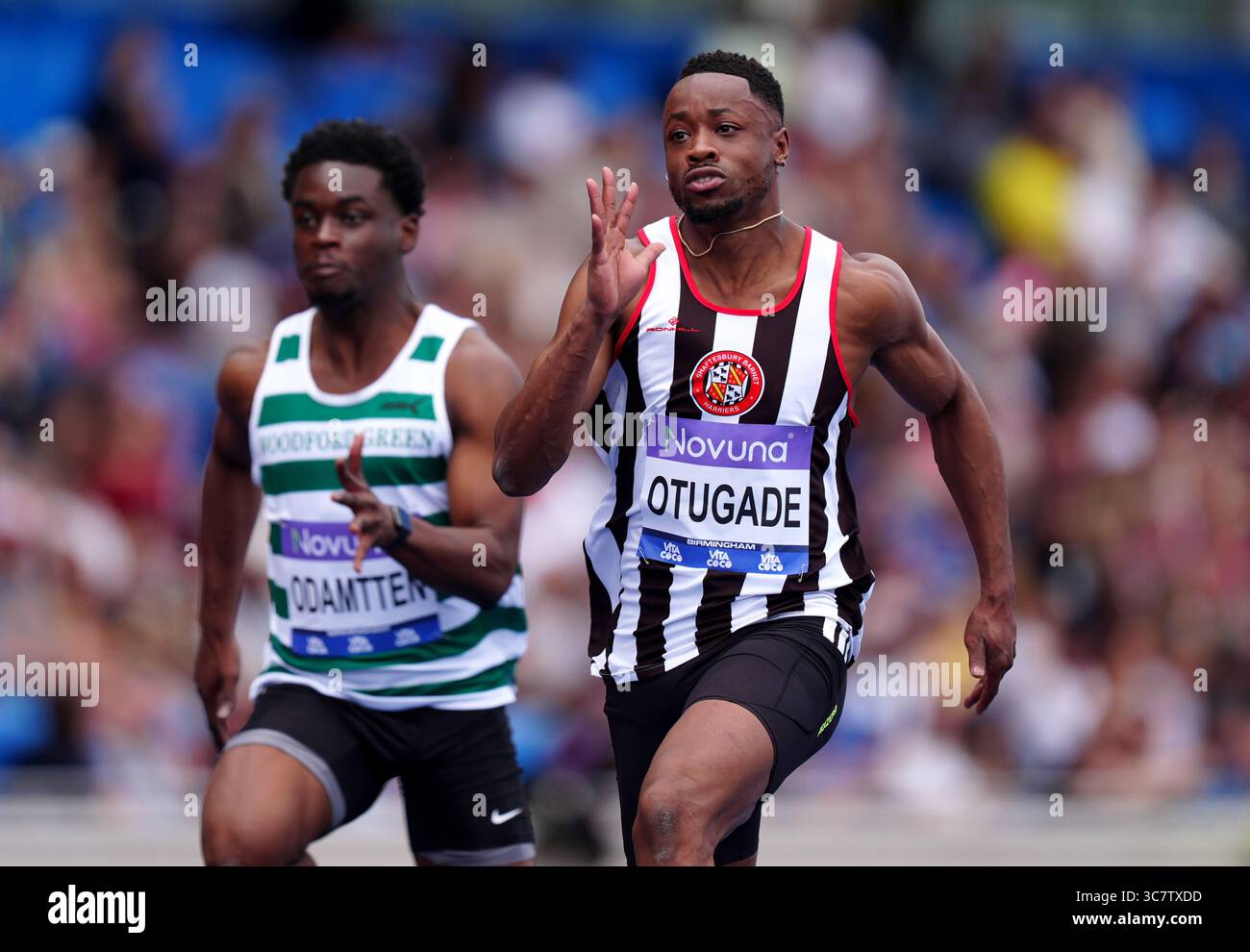 John Otugade in the Men's 100m Heats during day one of the Novuna UK ...