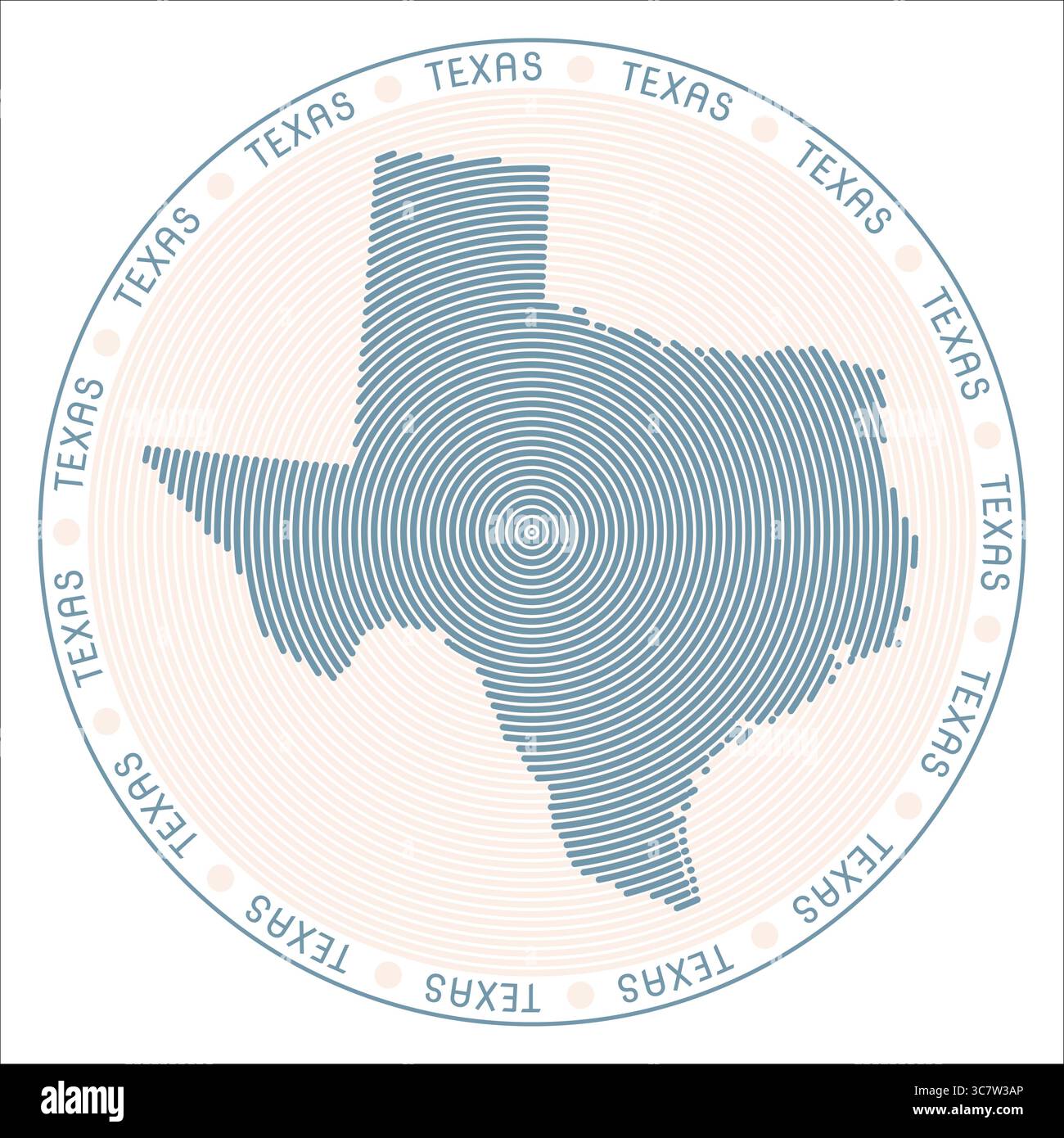 Texas round logo design. State shape built of rings. Texas text around ...