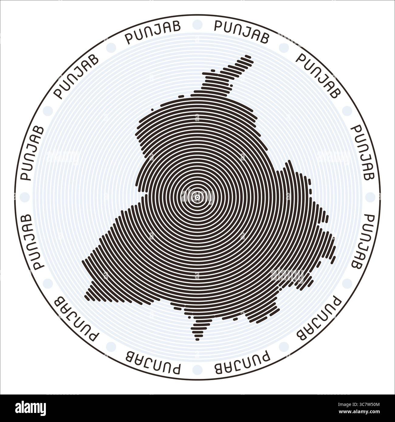 Punjab round logo design. State shape built of rings. Punjab text ...