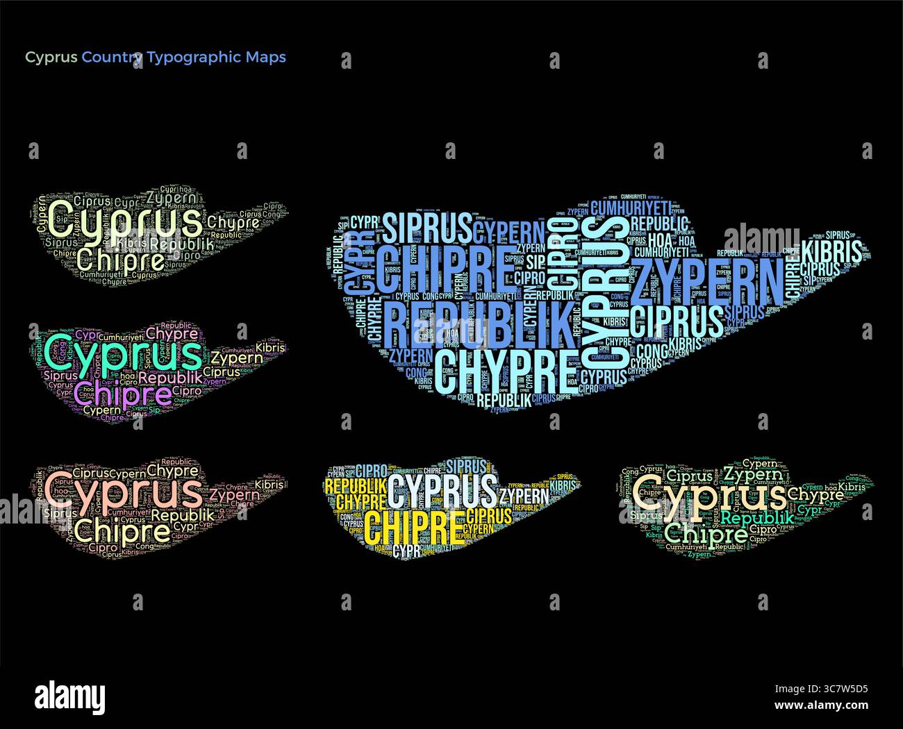 Cyprus. Set of typography style country illustrations. Cyprus map shape ...
