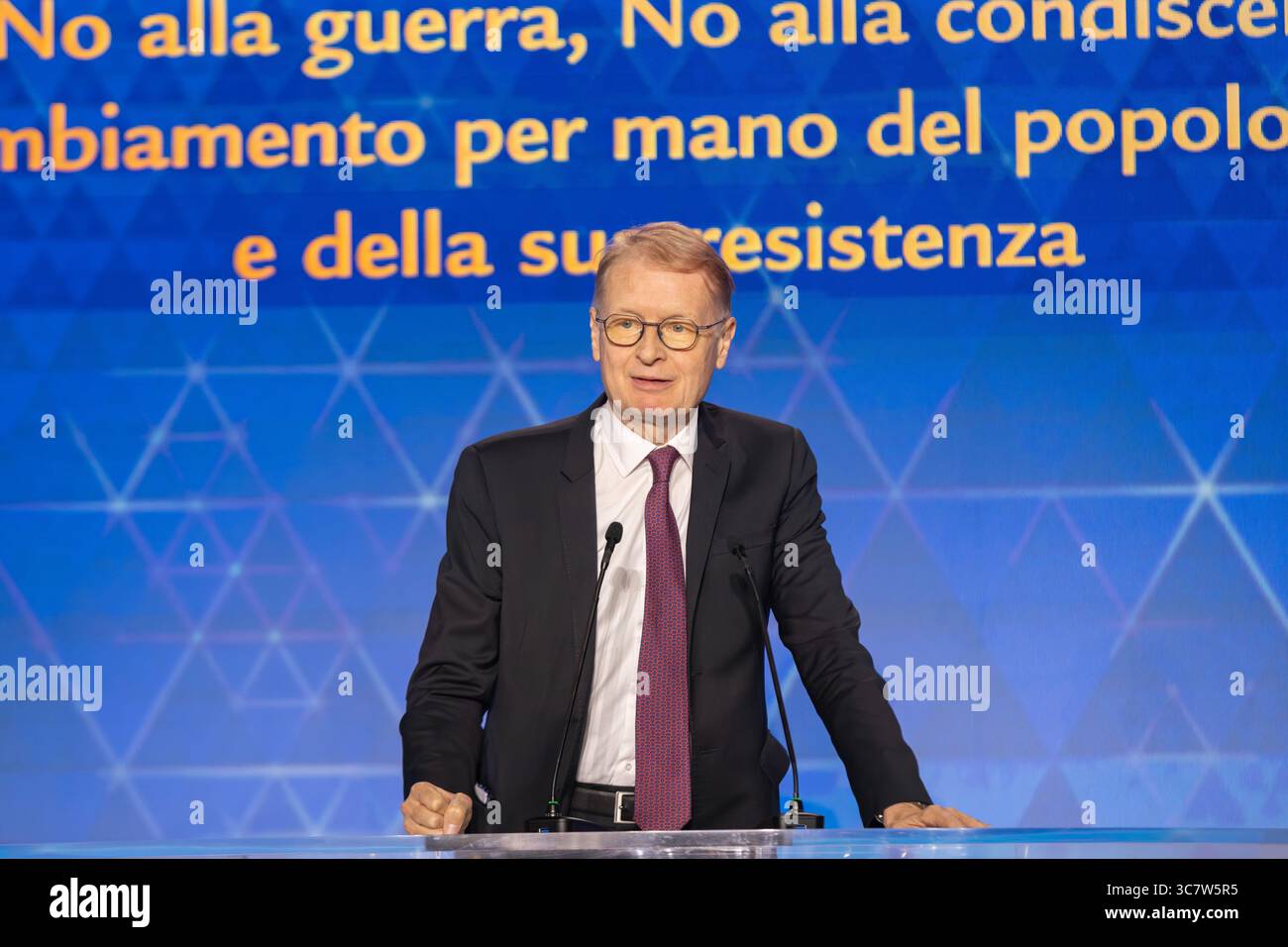 Senator Lucio Malan, member of the Italian Senate speaks at the Free Iran World Summit praising ...