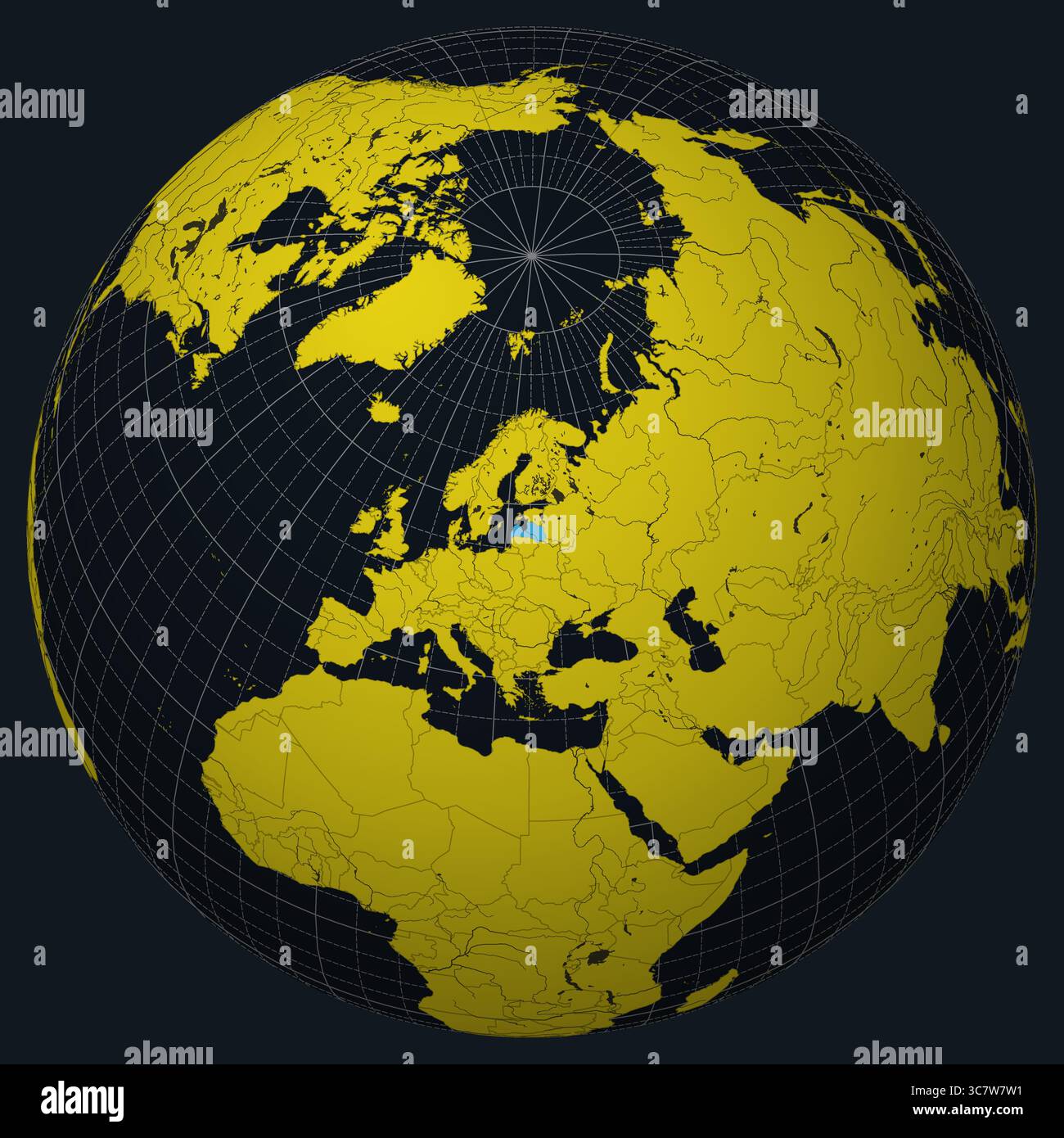 Latvia on Globe. Country view on the world map in Charcoal Bright ...