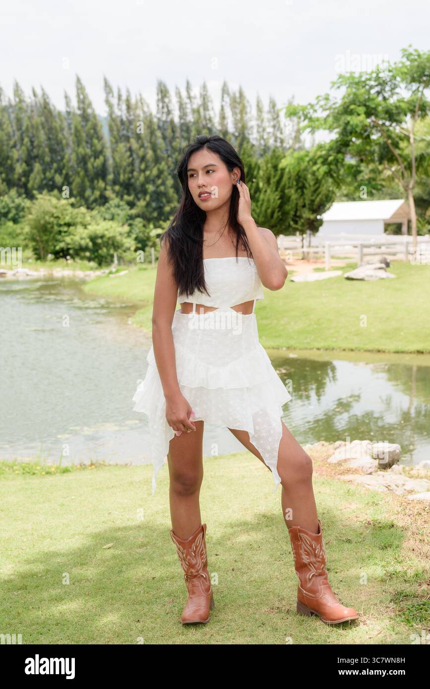 Attractive happy tourist woman near hi-res stock photography and images ...