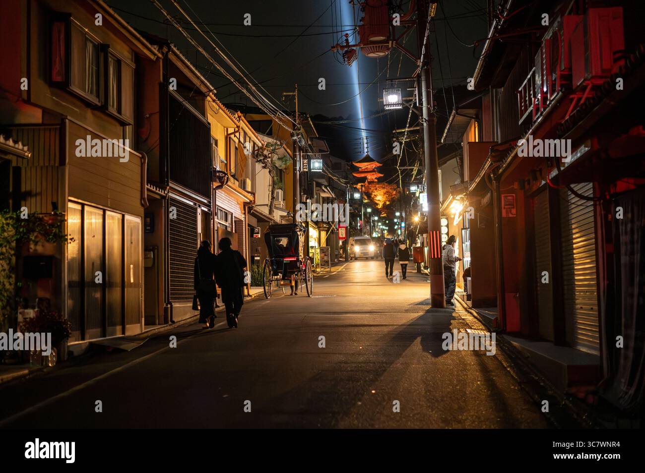 Night Street Scene in Kyoto with Pagoda and Rickshaw Stock Photo - Alamy