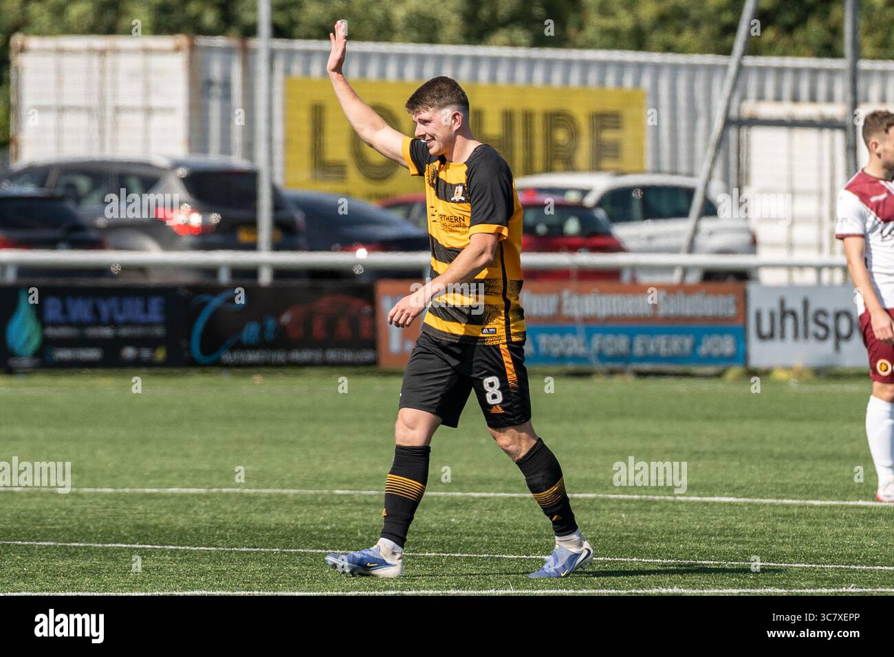 Stenhousemuir, Scotland, 2nd Aug 2025, Kurtis Roberts gives a wave to ...