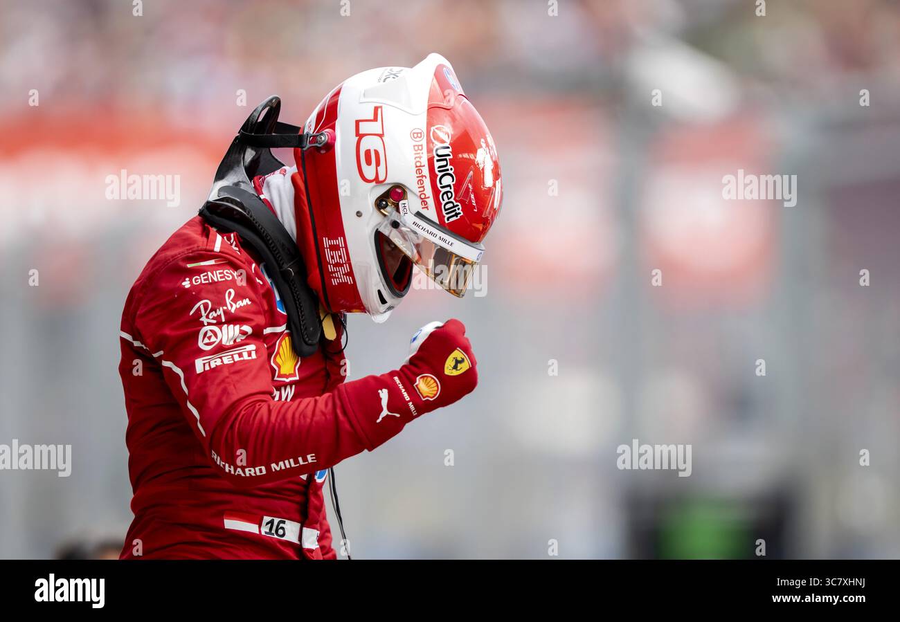 BOEDAPEST - Charles Leclerc (Ferrari) celebrates his pole position at ...