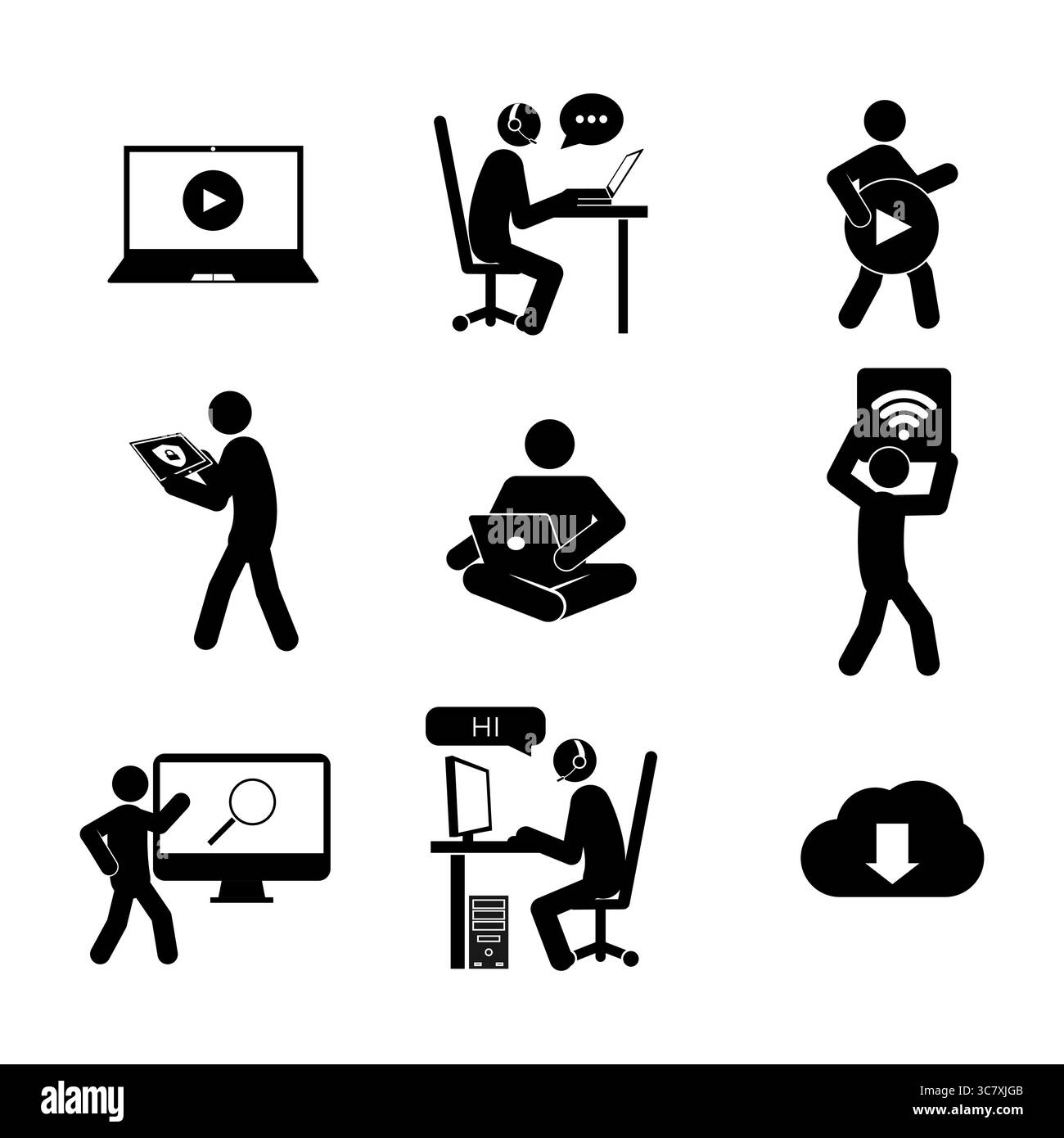 Set of stick figures, internet technologies and social networks ...