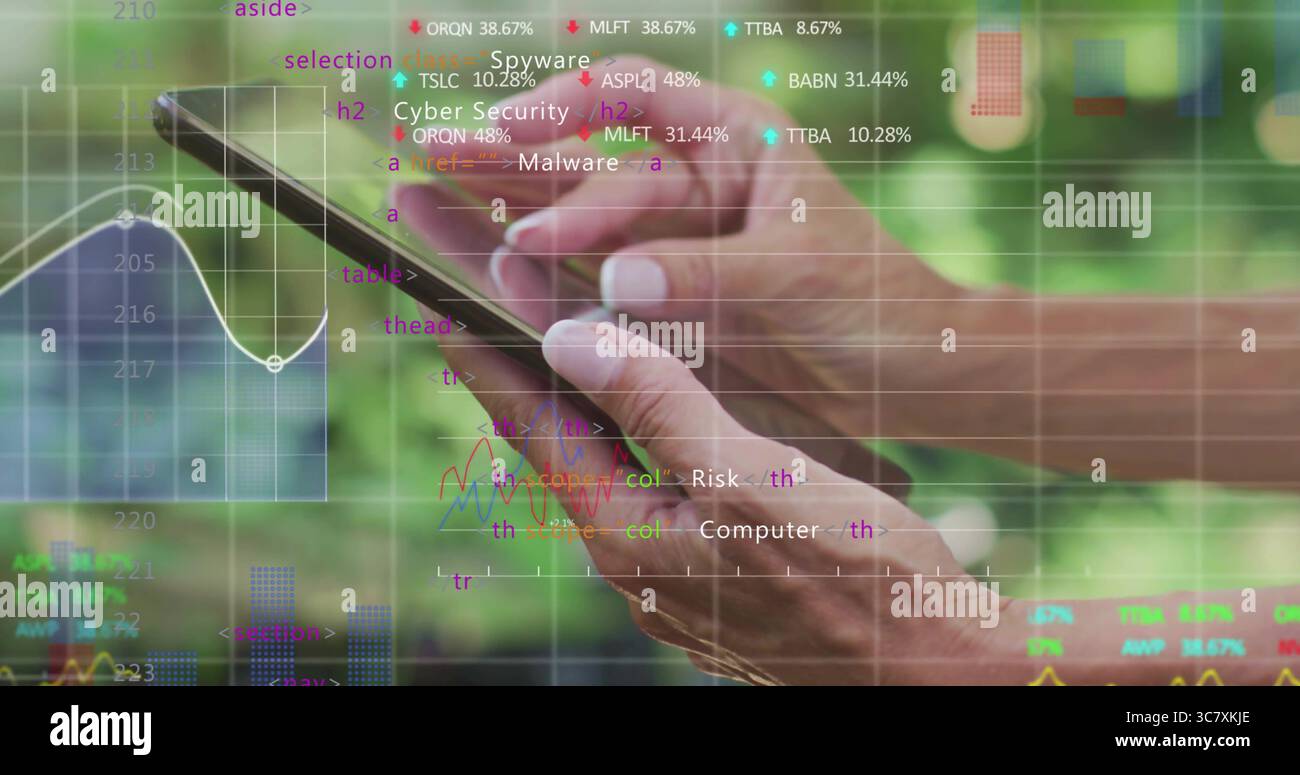 Woman tapping smartphone scrolling code hi-res stock photography and images - Alamy