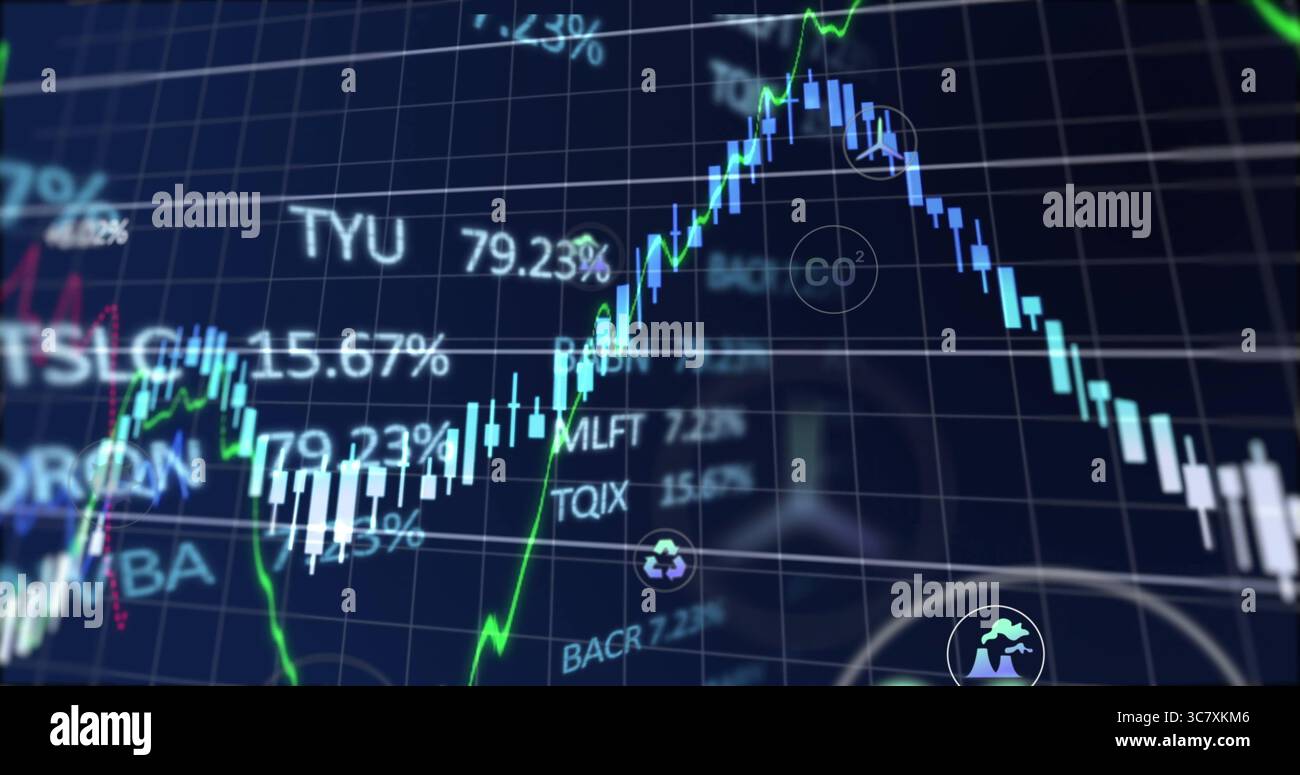 Animated financial interface showing neon hi-res stock photography and ...