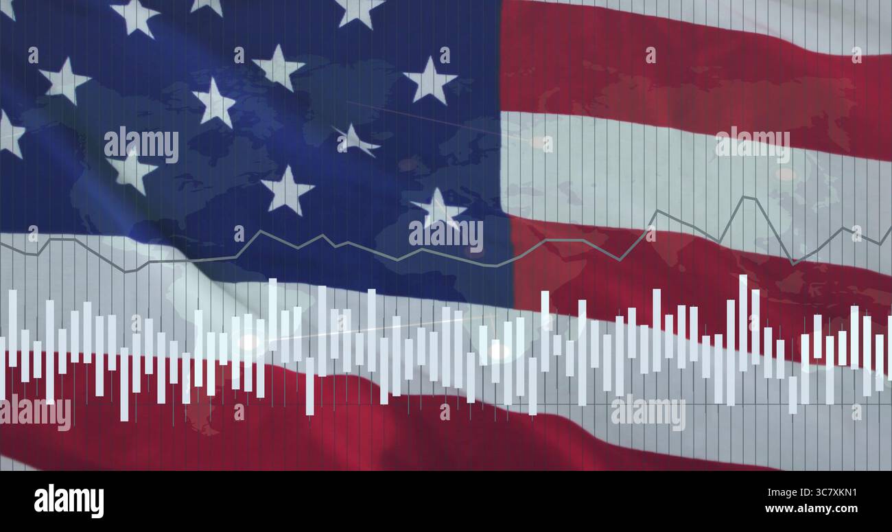 Displaying vertical bar chart, faint line graphs and world map in ...