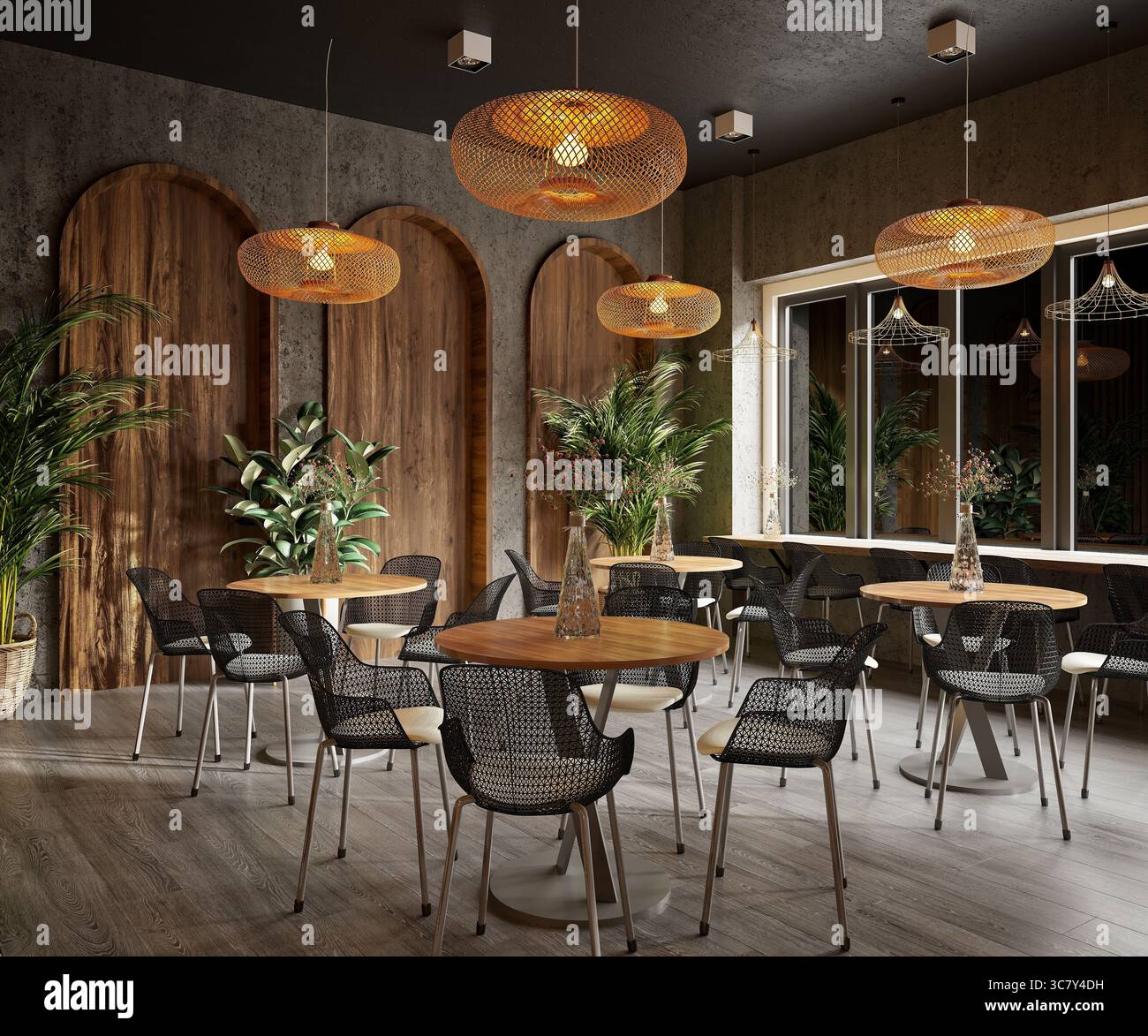 3d render cafe restaurant interior Stock Photo - Alamy
