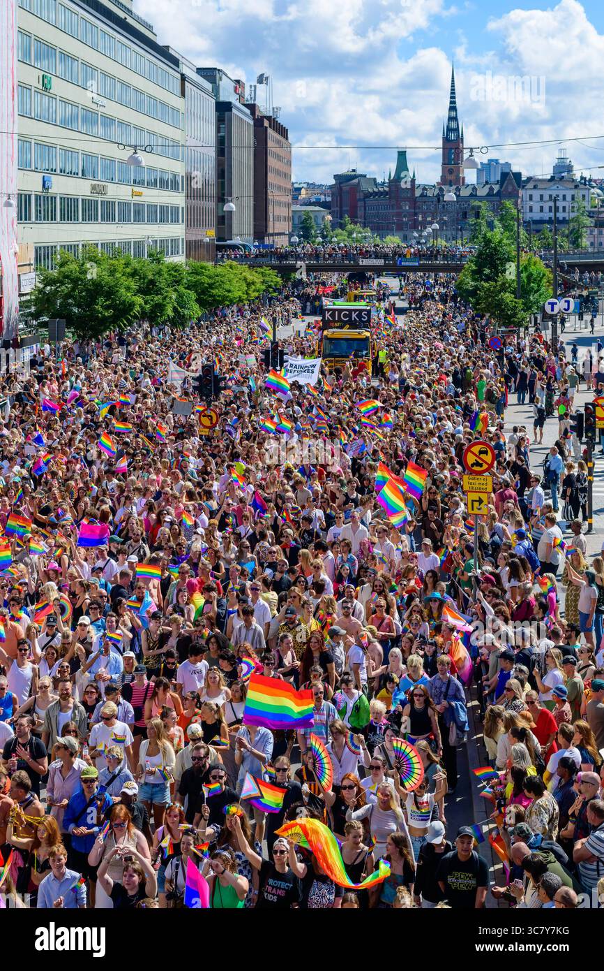 stockholm, sweden, 02 aug 2025, pride parade in the inner city ...