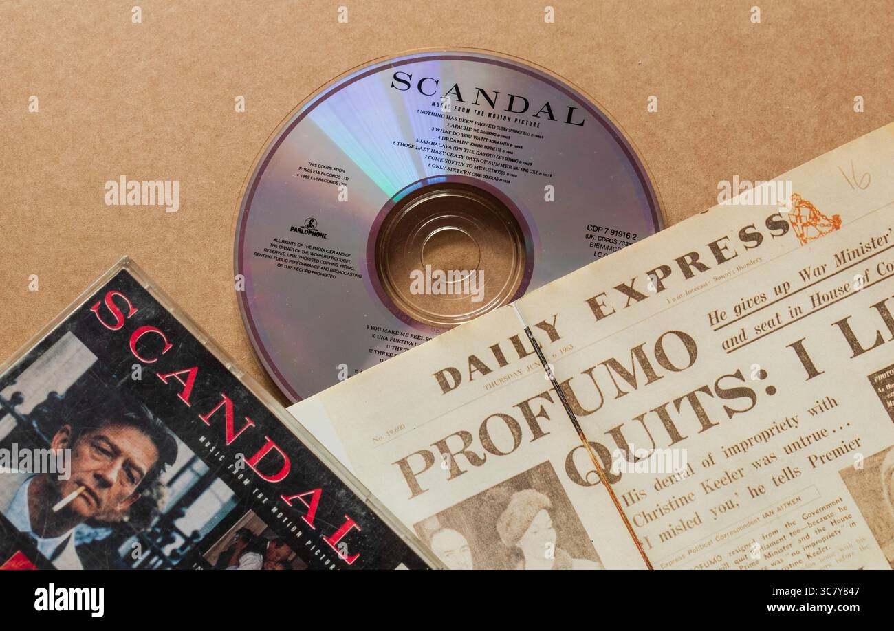 'Scandal' 1989 movie soundtrack CD with album cover and insert featuring the vintage front page ...