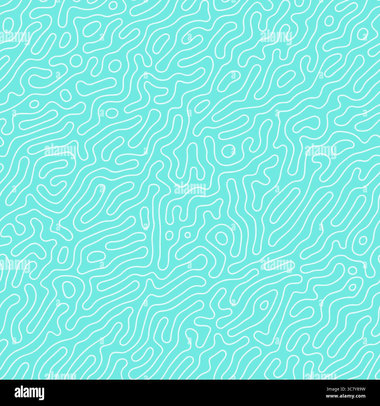 White thin lines on light blue seamless Turing pattern. Hand drawn ...