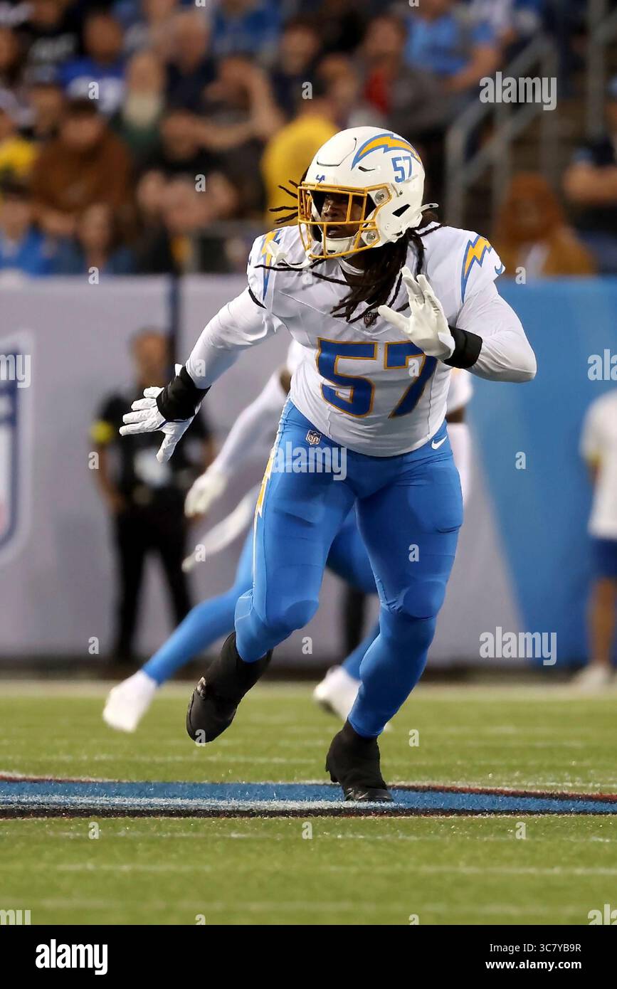 Los Angeles Chargers linebacker Tre'Mon Morris-Brash (57) runs after ...