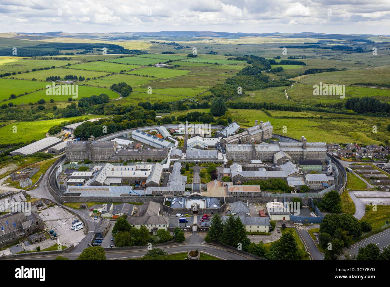 Aerial view of Dartmoor Prison in Princetown, Dartmoor, showing ...