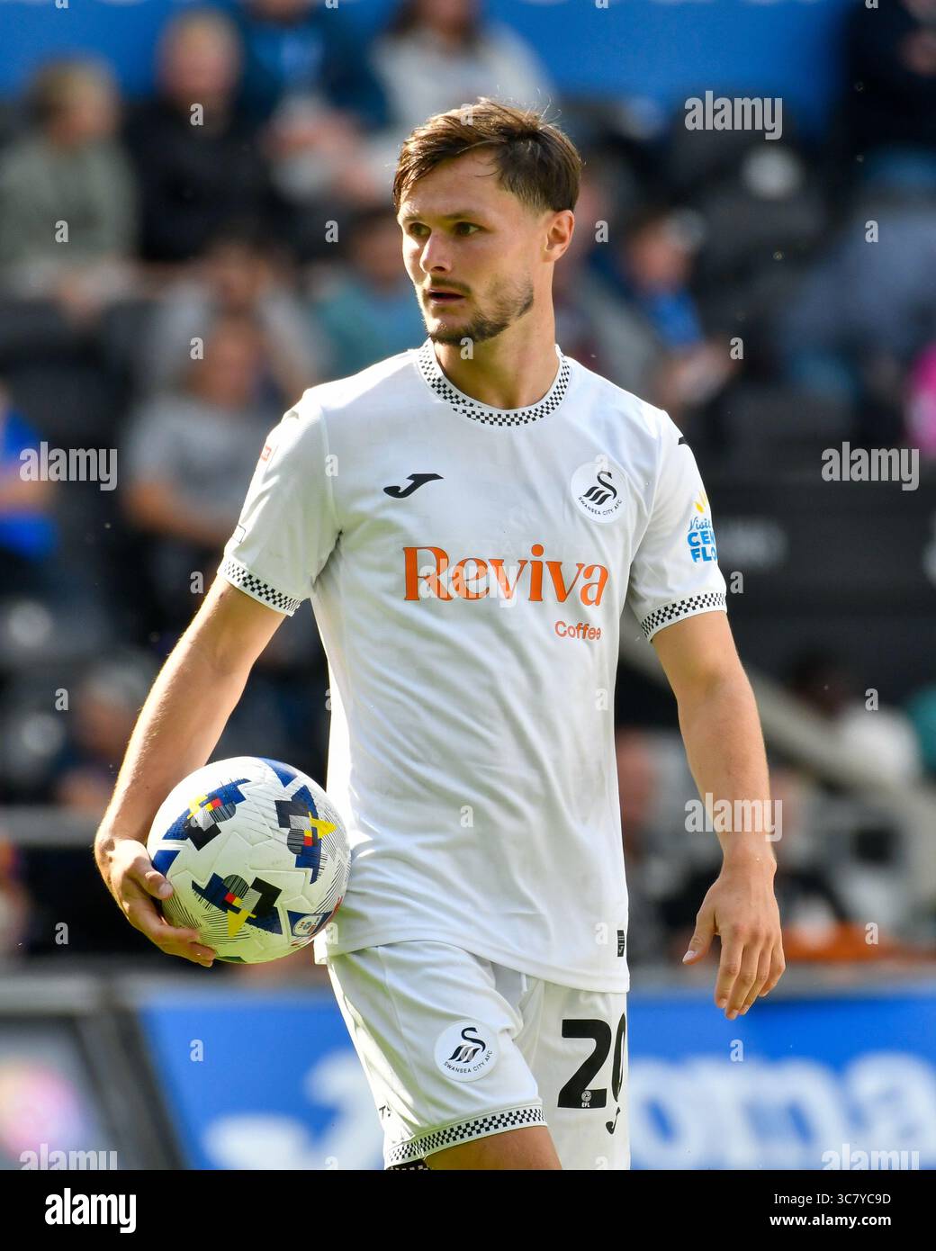 Swansea, Wales. 2 August 2025. Liam Cullen of Swansea City about to ...