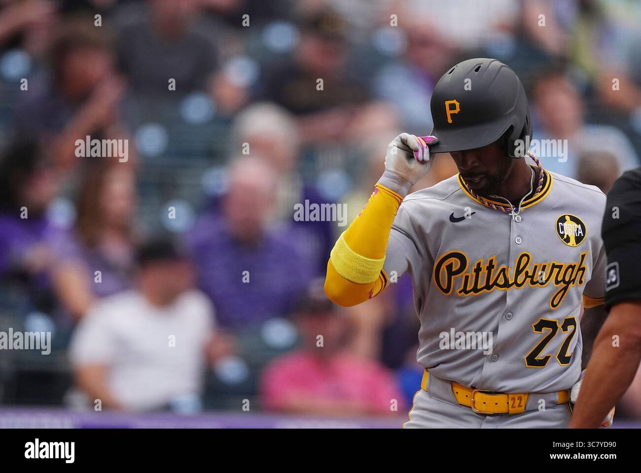 Pittsburgh Pirates' Andrew McCutchen (22) tips his batting helmet after ...