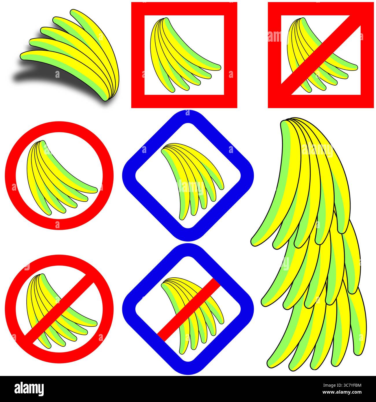 Banana icon set. Vector fruit signs. Permission and ban symbols ...