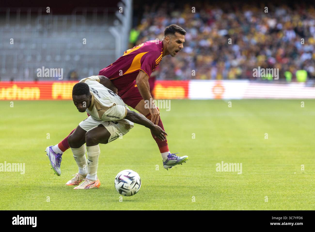 Zeki CELIK of AS Roma and Deiver Machado of Lens during the Friendly ...