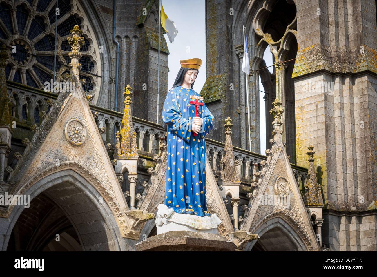 Pontmain, France - June 18, 2023: Sculpture of the blue crowned Virgin ...