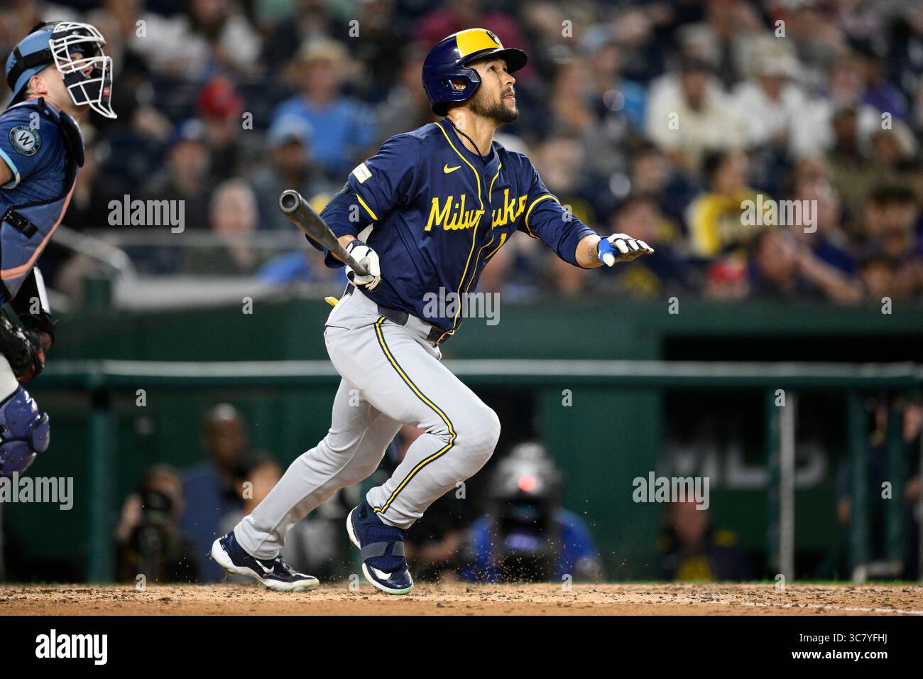 Milwaukee Brewers' Blake Perkins in action during a baseball game ...