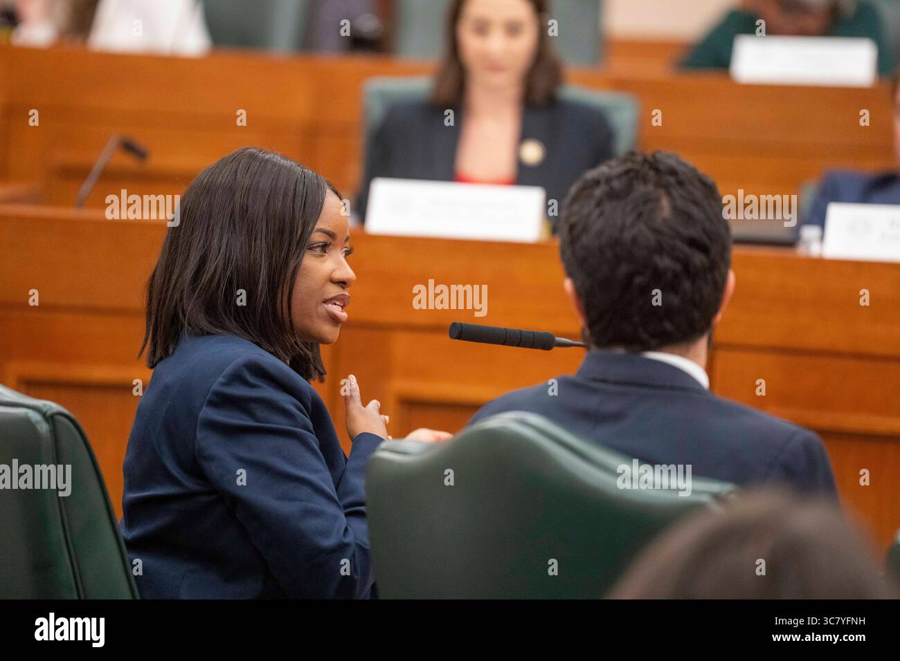 U.S. Rep. Jasmine Crockett, D-Dallas, answers qeustions at the witness table during the final ...