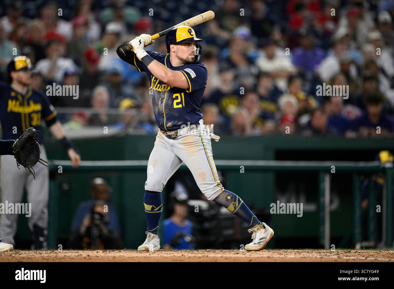Milwaukee Brewers' Caleb Durbin in action during a baseball game ...
