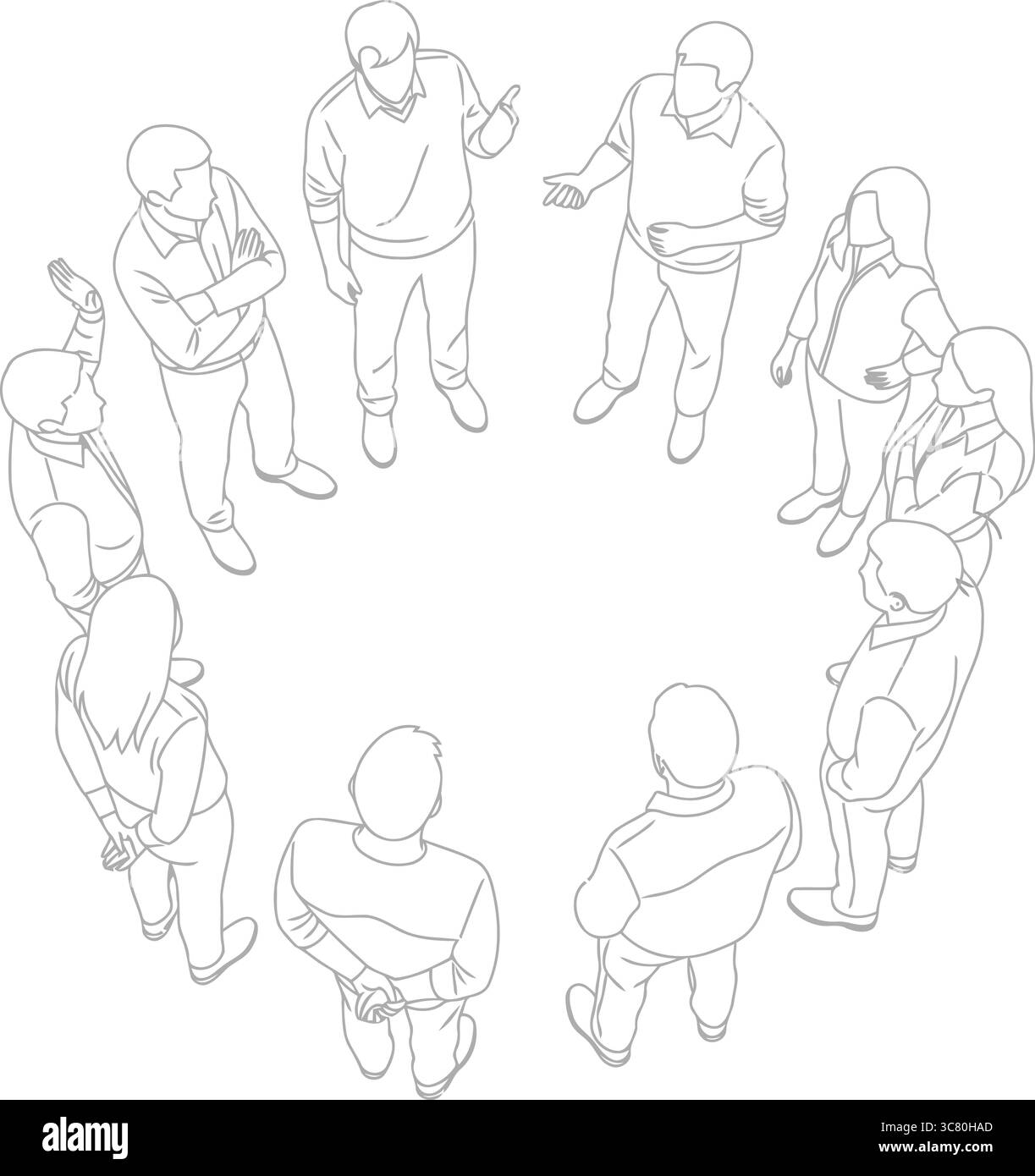 Group of People Standing in Circle Vector, Teamwork Clipart, Meeting ...