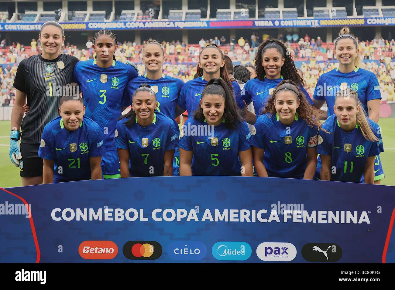 Players of Brazil line up for a team photo before the Women's Copa ...