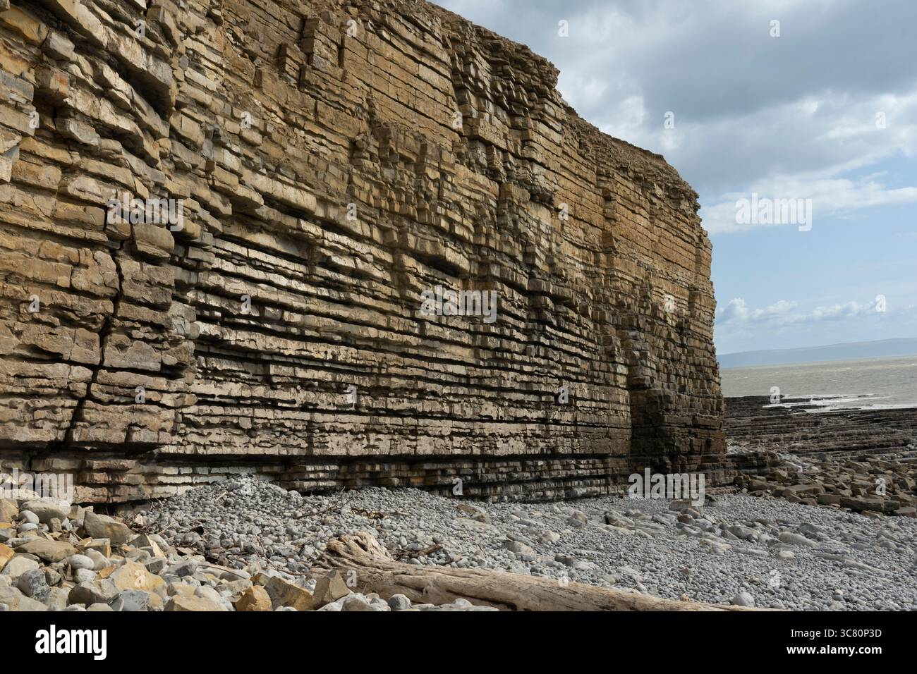 Geological layers exposed at the Nash Point cliffs in Wales. Erosion ...