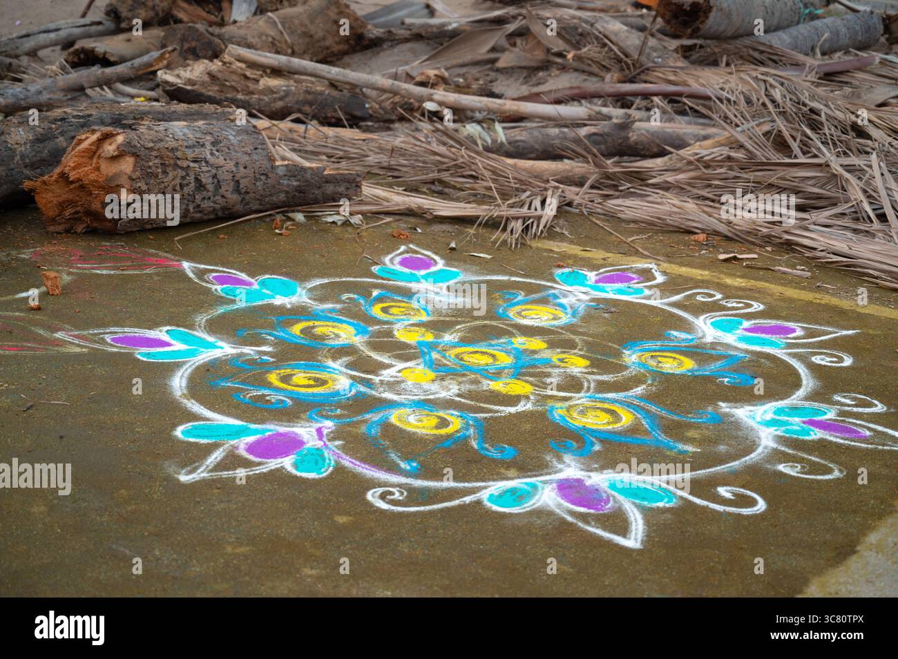 Kolam, Colorful Sandpainting With Rice Powder Drawn By Women And Girls ...
