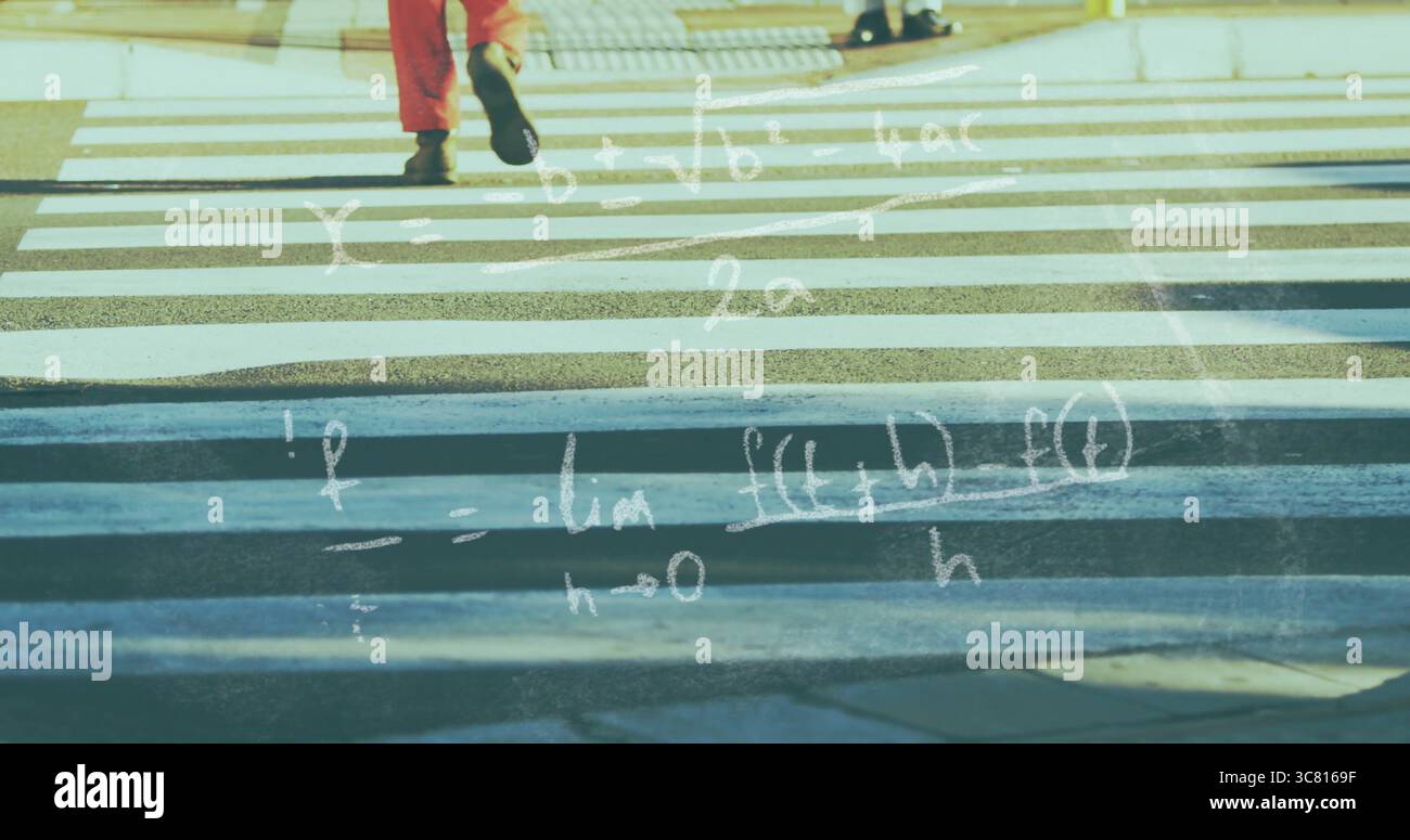 Stepping pedestrian in red pants shoes crossing zebra crosswalk on city ...