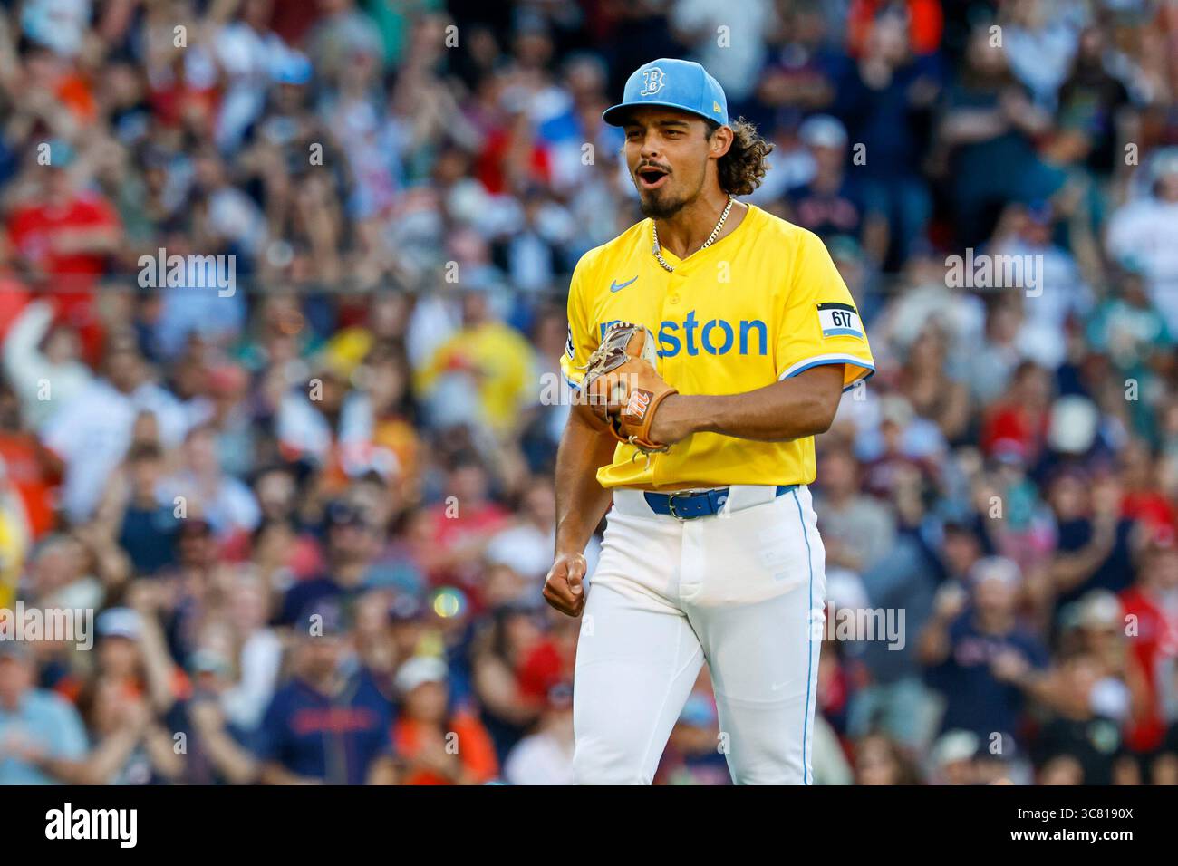 Boston Red Sox's Jordan Hicks reacts after striking out Houston Astros ...