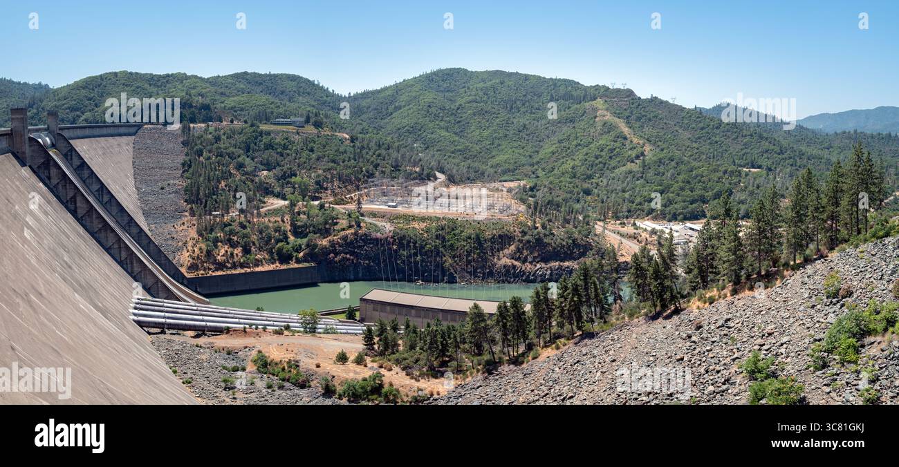 Panorama of the Shasta Dam spillway and powerhouse, California, USA ...