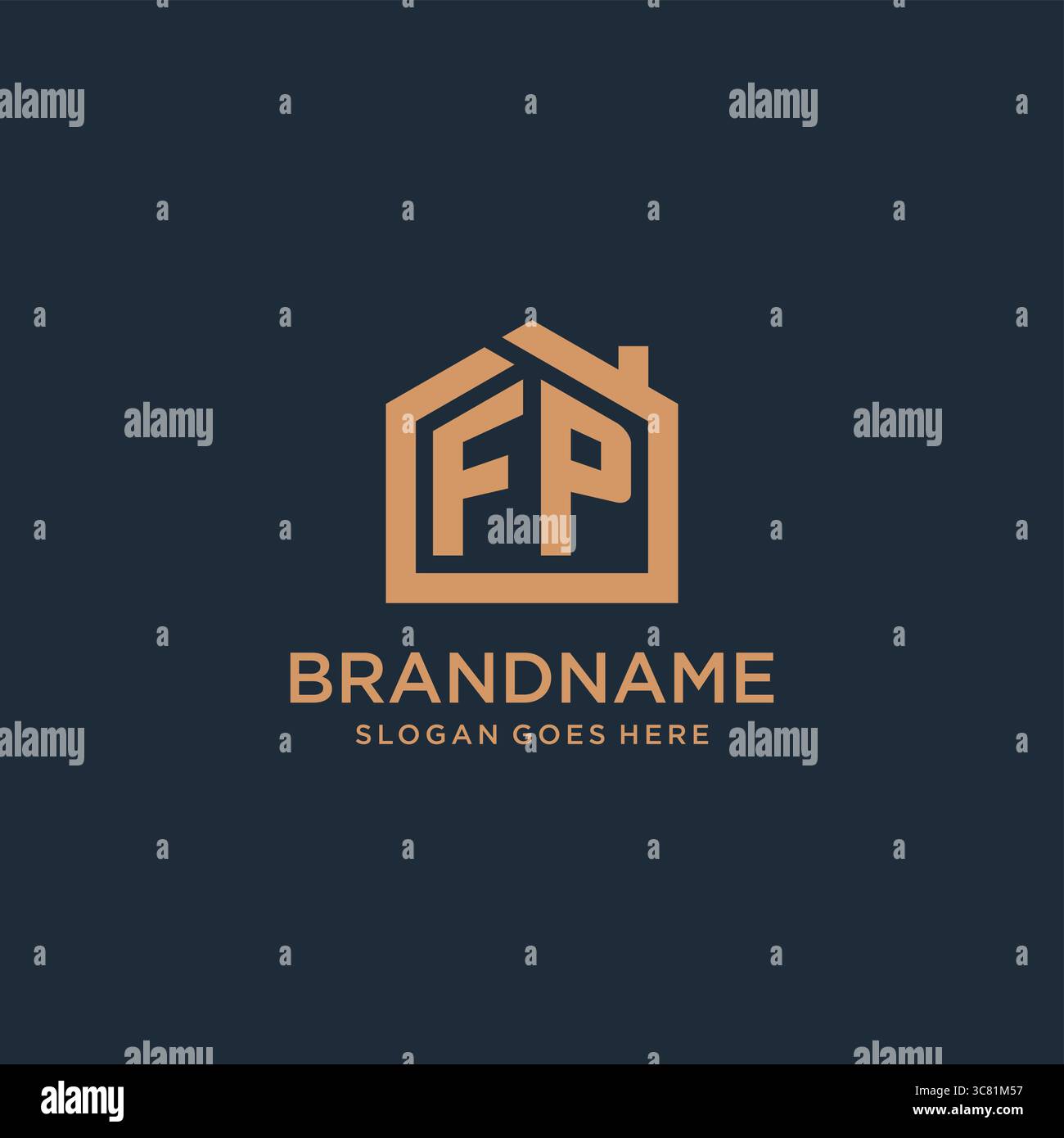 Initial letter FP logo with simple minimalist home shape icon design ...