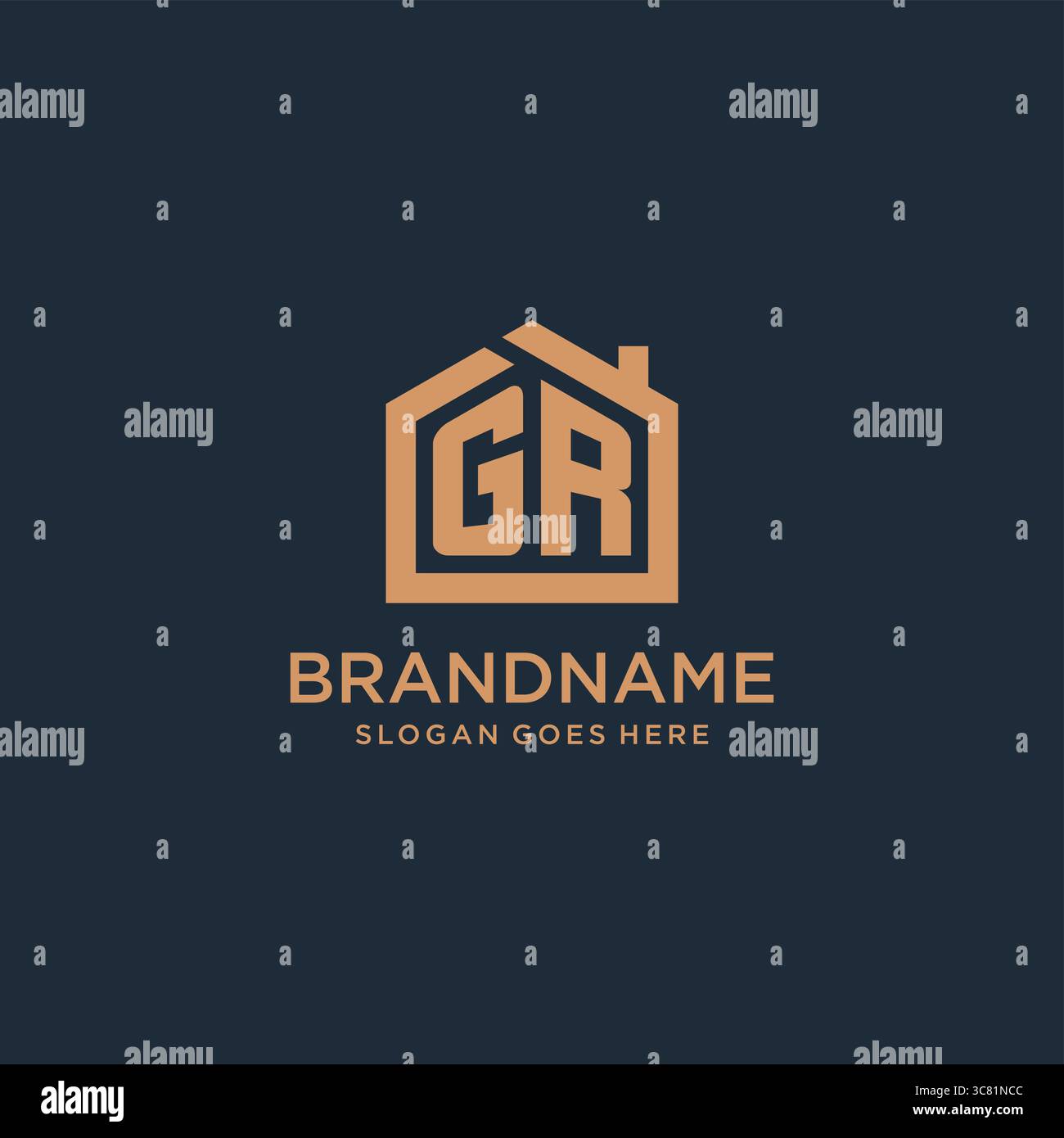 Initial letter GR logo with simple minimalist home shape icon design ...