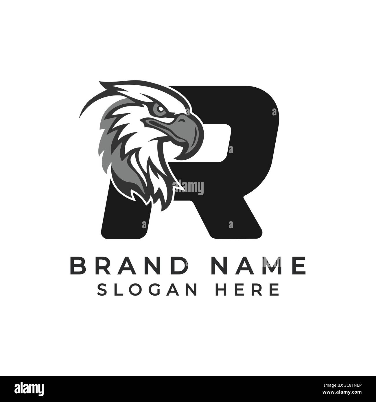 Letter R Logo Concept with Eagle face. Alphabet R Falcon Icon Stock ...